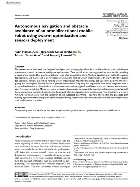 Ajeil Et Al 2020 Autonomous Navigation And Obstacle Avoidance Of An Omnidirectional Mobile Robot