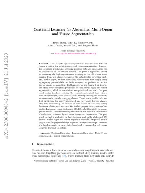 continual learning for abdominal multi organ and tumor segmentation
