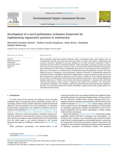 Pdf Development Of A Novel Performance Evaluation Framework For Implementing Regenerative