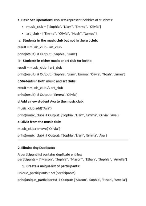 Python Set Samples 1 Basic Set Operations Two Sets Represent