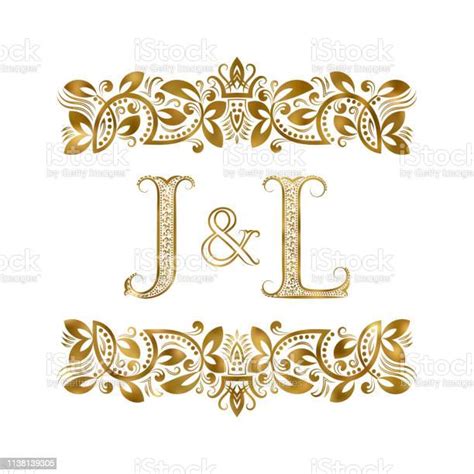 J와 L 빈티지 이니셜 기호입니다 문자는 장식 요소에 둘러싸여 있습니다 결혼식 또는 비즈니스 파트너 로얄 스타일의 모노 그램 고풍스런에 대한 스톡 벡터 아트 및 기타 이미지