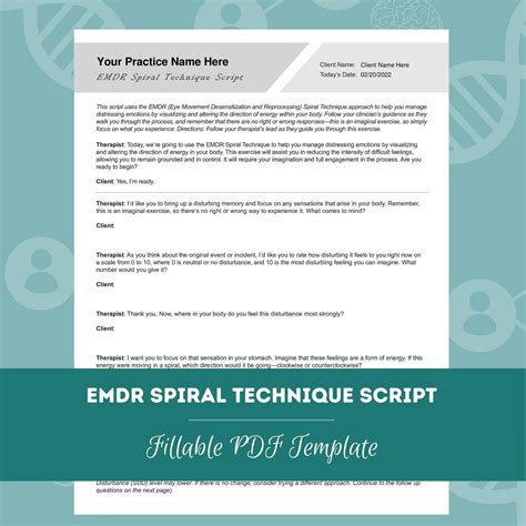 Emdr Spiral Technique Script Worksheet Fillable Pdf Counselors