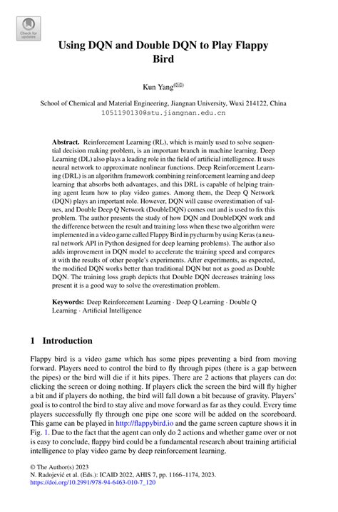 Pdf Using Dqn And Double Dqn To Play Flappy Bird