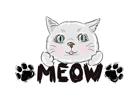 Premium Vector Grey Cat Is Saying Meow Cute Vector Hand Drawn