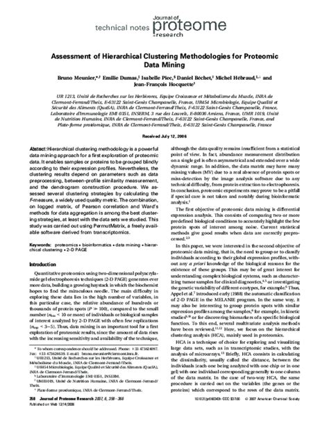 Pdf Assessment Of Hierarchical Clustering Methodologies For Proteomic Data Mining