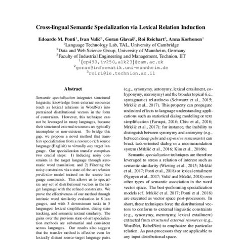 Cross Lingual Semantic Specialization Via Lexical Relation Induction Acl Anthology