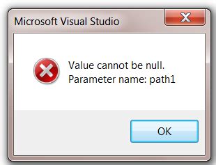Tds Error In Visual Studio Value Cannot Be Null Parameter Name Path Horizontal Digital Blog