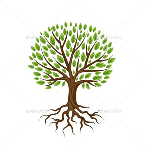 Abstract Stylized Tree With Roots And Leaves