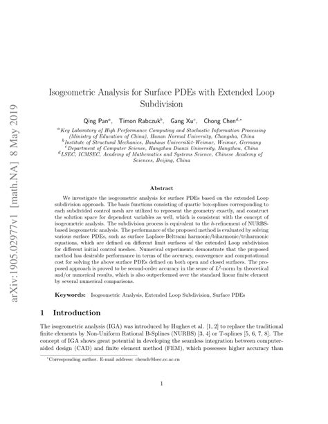 Pdf Isogeometric Analysis For Surface Pdes With Extended Loop Subdivision