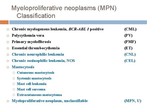 Myeloproliferative Neoplasms Mpn Hematologic Malignancies Classification Lymphoid Myeloid