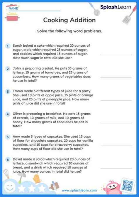 Add 3 Numbers Within 100 Cooking Word Problems — Printable Math Worksheet