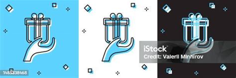 파란색과 흰색 검은색 배경에 분리된 선물 아이콘을 설정합니다 손에 선물 선물을 주고받는 개념 벡터 0명에 대한 스톡 벡터 아트 및 기타 이미지 Istock