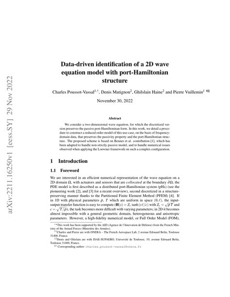 Pdf Data Driven Identification Of A 2d Wave Equation Model With Port Hamiltonian Structure