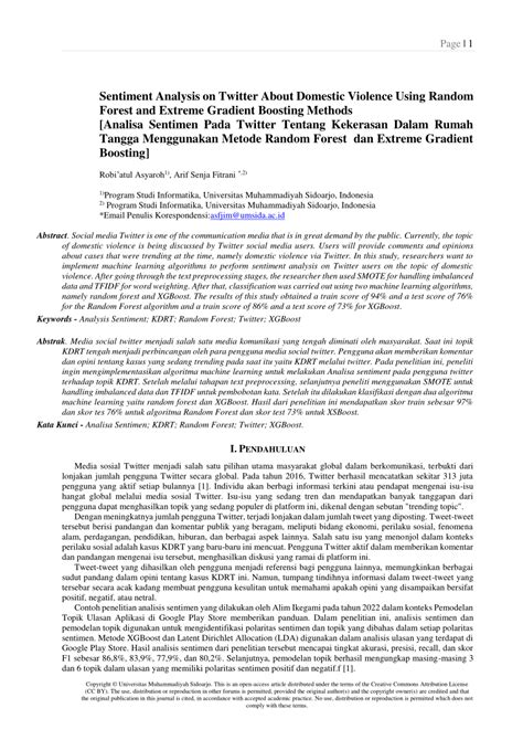 Pdf Sentiment Analysis On Twitter About Domestic Violence Using Random Forest And Extreme