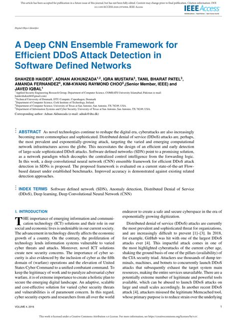 Pdf A Deep Cnn Ensemble Framework For Efficient Ddos Attack Detection In Software Defined Networks