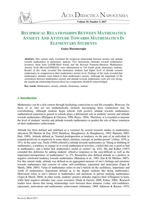 Pdf Reciprocal Relationships Between Mathematics Anxiety And Attitude Towards Mathematics In