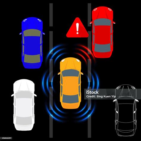 고급 자율 스마트 자동차는 도로 Ai 작동 기계 및 향상된 도시 안전을 위한 사전 경보 알림을 스캔합니다 벡터 일러스트레이션 운전하기에 대한 스톡 벡터 아트 및 기타 이미지