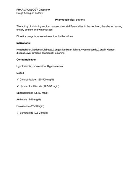 Notes Chapter No 9 Diuretics And Anti Diurecticspdf Chemistry Science