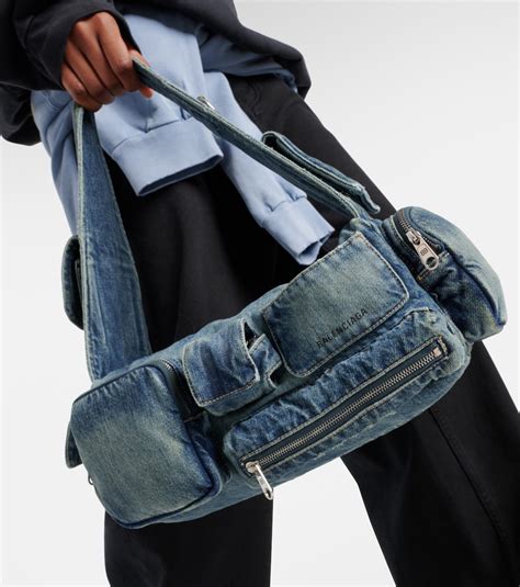 Superbusy Small Denim Crossbody Bag In Blue Balenciaga Mytheresa