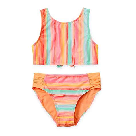 Thereabouts Little And Big Girls Striped Bikini Set Color Orange Jcpenney