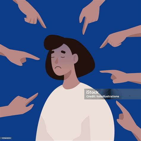 직장에서 괴롭힘이나 굴욕 괴롭힘의 젊은 화가 여자 피해자 여자를 가리키는 손가락 수치심 부정적인 감정 표현에 대한 스톡 벡터