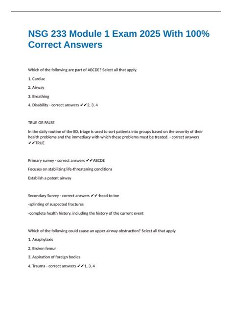 Nsg 233 Module 1 Exam 2025 With 100 Correct Answers Nsg 233 Module