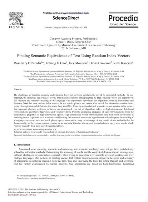 Pdf Finding Semantic Equivalence Of Text Using Random Index Vectors Dokumentips