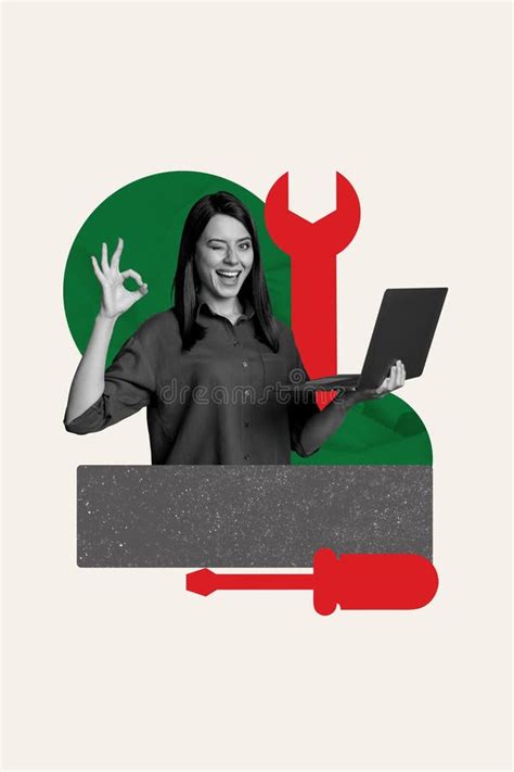 Vertical Image Collage Young Cheerful Woman Show Ok Sign Gesture Blink