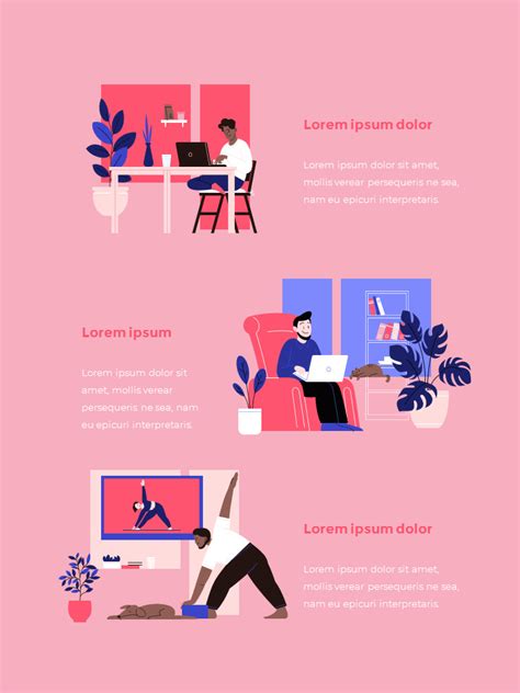 스테이 홈 플랫 일러스트레이션 디자인 팩 프레젠테이션 템플릿 디자인