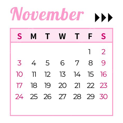 Calendario De Noviembre De 2024 Estilo Simple Rosa Vector Png 2024