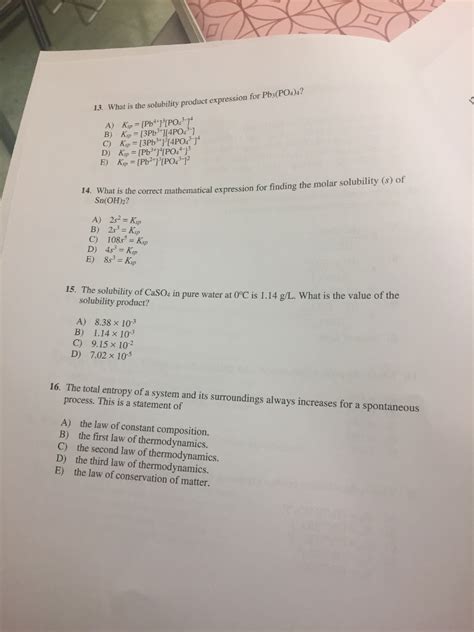 Solved 13 What Is The Solubility Product Expression For