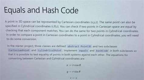 solved equals and hash code a point in 3d space can be represented by 1 answer