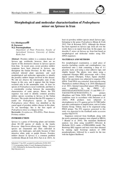 Pdf Morphological And Molecular Characterization Of Podosphaera Minor On Spiraea In Iran