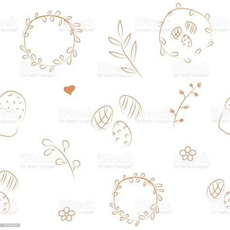 벡터 그림입니다 컬러 귀여운 손으로 그린 완벽 한 패턴 부활절 낙서 선형 기호가 있는 축제 배경 엽서 배너 섬유 월페이퍼 및 기타 판촉 제품의 디자인 개념에 대한 스톡 벡터