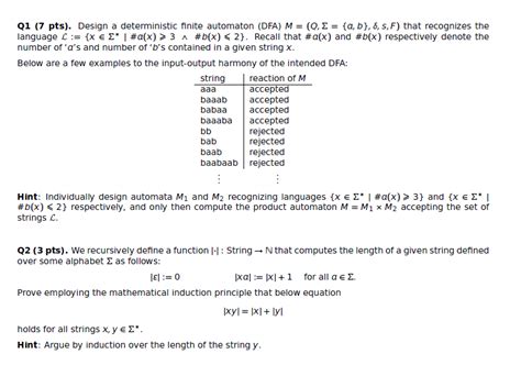 Solved Q1 7 Pts Design A Deterministic Finite Automaton