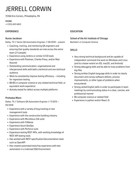 Qa Automation Engineer Resume Nasdem Document