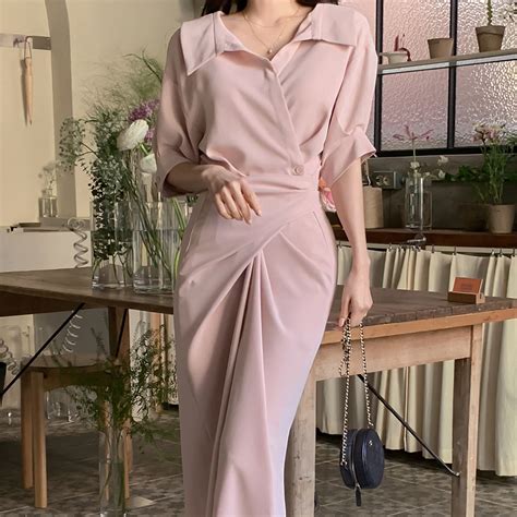 달리호텔 [💐단독 주문폭주][dali Made]로엘 카라 셔츠 랩 꼬임 스트랩 리본 반팔 롱 원피스 하객룩 위시버킷