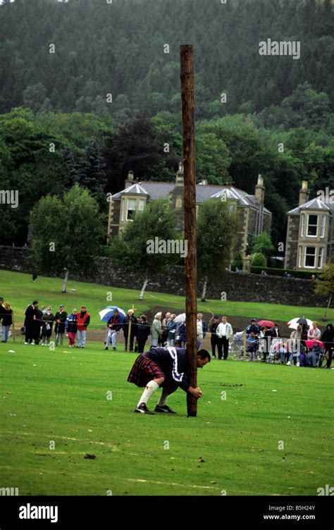 Scottish Traditional Sport Caber Tossing High Resolution Stock