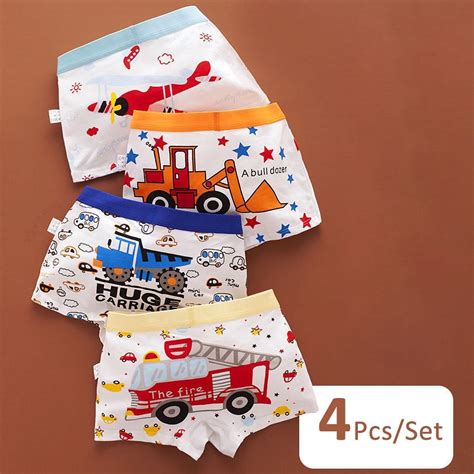 4 Pcsset Boys Boxer Briefs Truck Helicopter Fire Bulldozer Truck