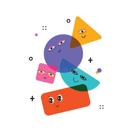 Collection Of Abstract Comic Faces With Various Emotions Crazy Abstract Comic Geometric Shape