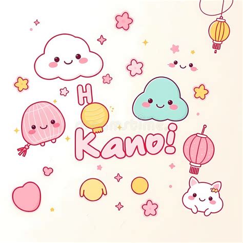 Seamless Pattern With Cute Kawaii Clouds Stars Hearts And Other Elements Stock Illustration