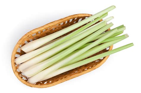 클리핑 경로와 전체 깊이의 필드가있는 흰색 배경에 고립 된 고리버들 바구니의 신선한 레몬 그라스 맨 위 보기입니다 플랫 레이 가득 찬에 대한 스톡 사진 및 기타 이미지