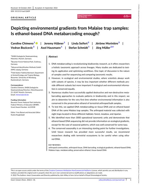 Pdf Depicting Environmental Gradients From Malaise Trap Samples Is