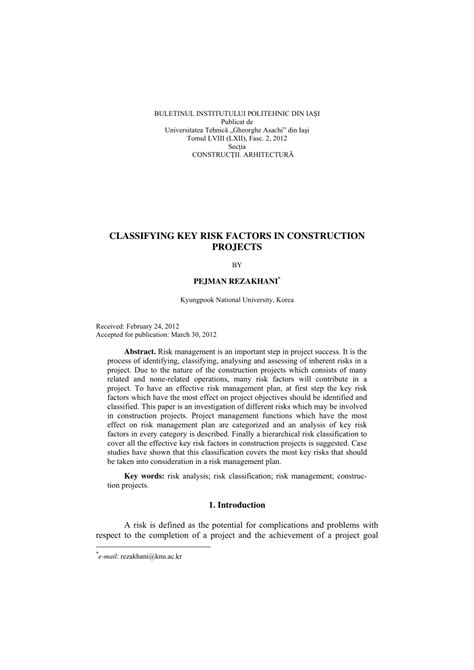 Pdf Classifying Key Risk Factors In Construction Projects