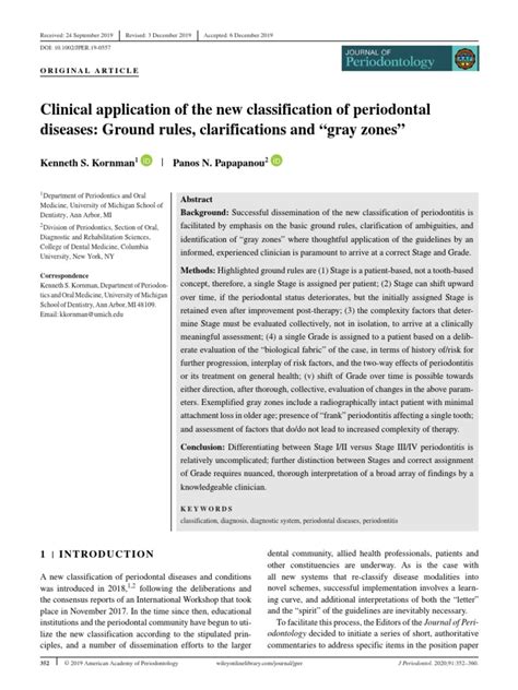 Clinical Application Of The New Classification Of Pd Pdf Periodontology C Reactive Protein