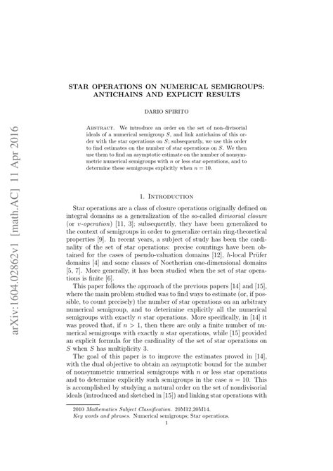Pdf Star Operations On Numerical Semigroups Antichains And Explicit