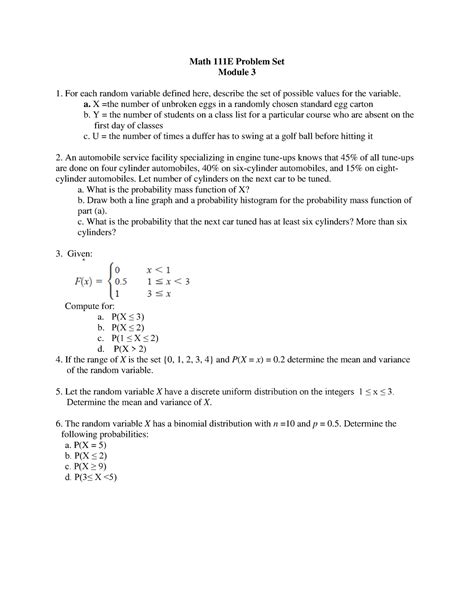 Math 111e Mod 3 Problem Set 1 Math 111e Problem Set Module 3 For Each