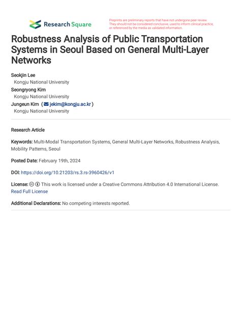 Pdf Robustness Analysis Of Public Transportation Systems In Seoul Based On General Multi Layer