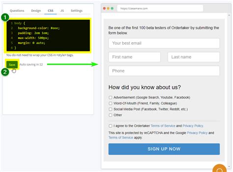How To Style The Signup Form With Custom Css Prefinery Support