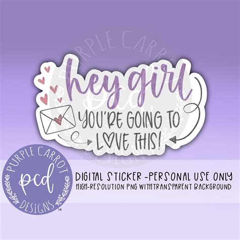 Hey Girl© Png Digital Sticker Diy Sticker Packaging Print Etsy